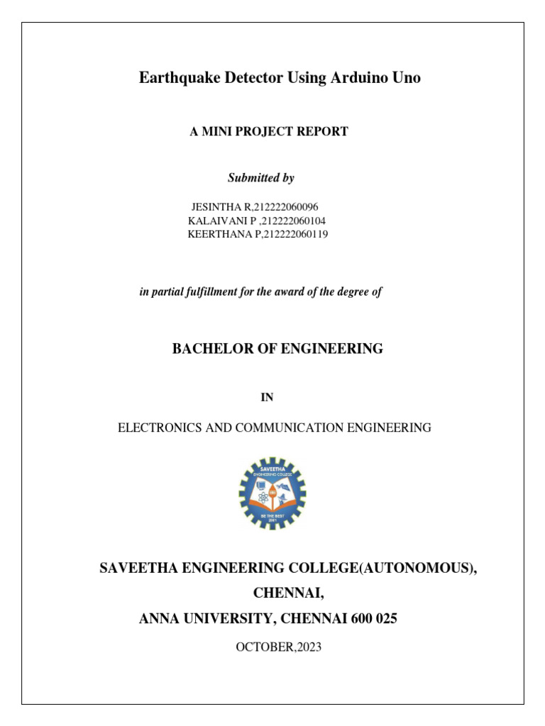 Earthquake Final Report | PDF | Earthquakes | Arduino