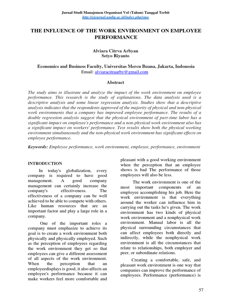 002 - Arbiyan - THE INFLUENCE OF THE WORK ENVIRONMENT ON EMPLOYEE | PDF ...