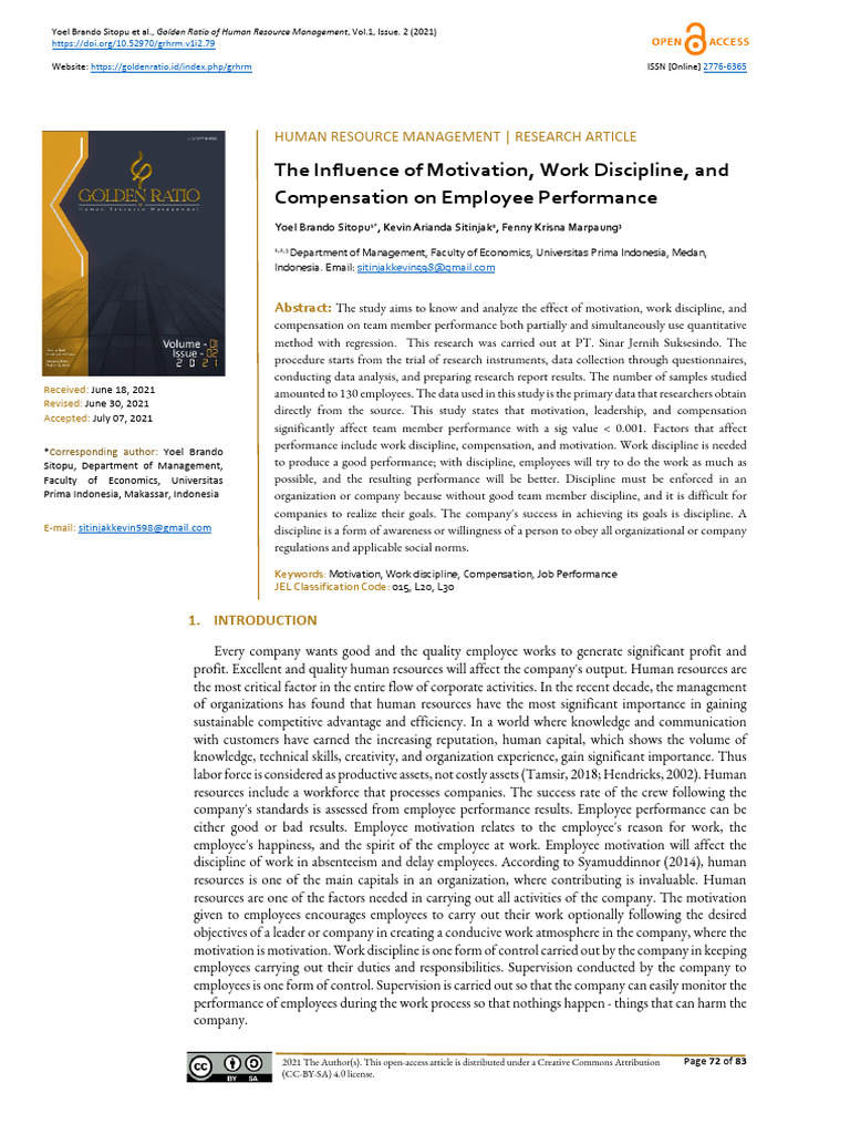 001 - Sitopu - The Influence of Motivation, Work Discipline, and ...