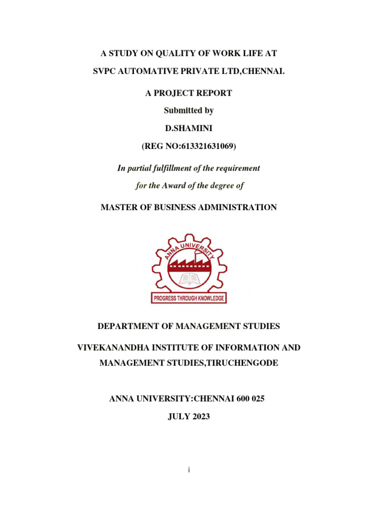 Quality of Work Life Study at SVPC | PDF | Job Satisfaction | Employment