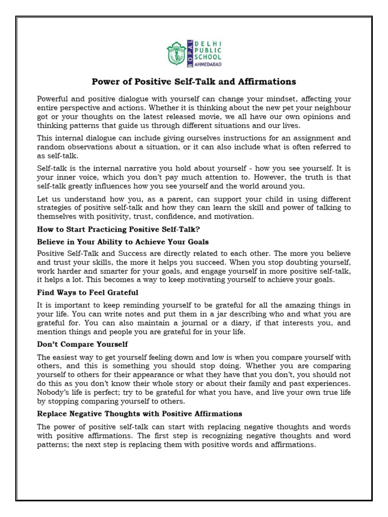 Positive Self-Talk Strategies for Kids | PDF | Popular Psychology ...