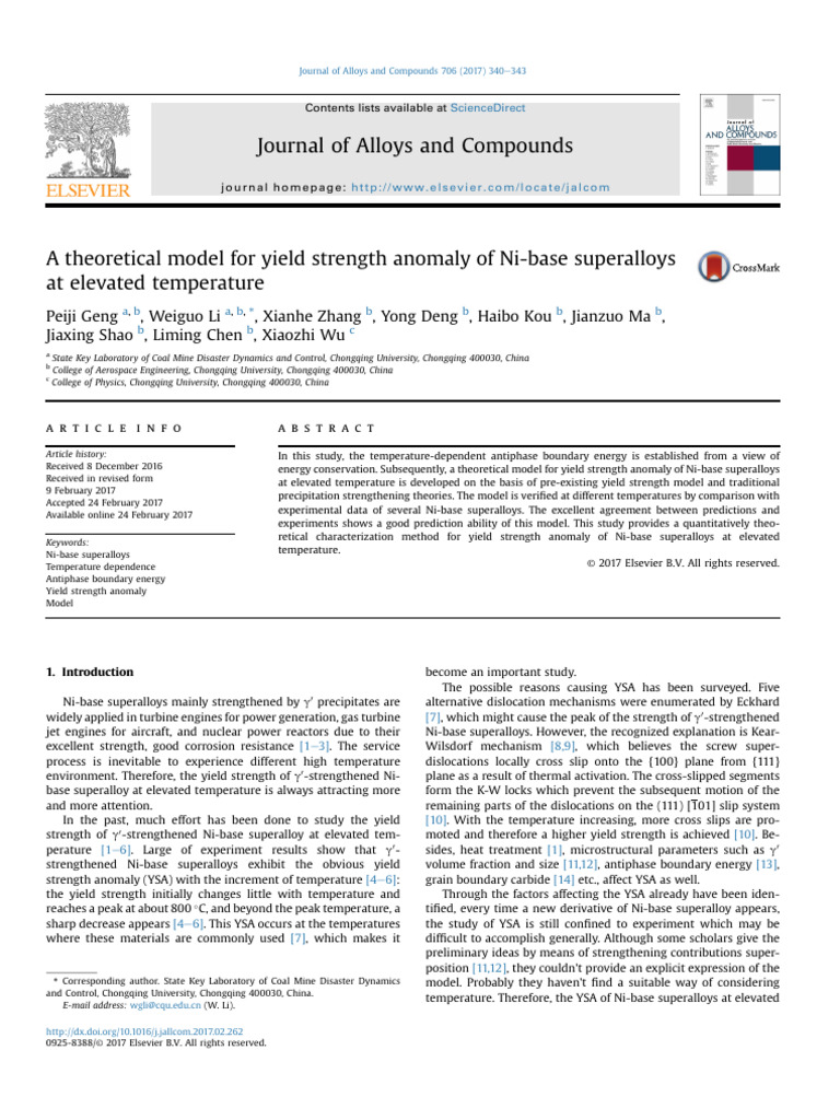 Ni-Base Superalloys Yield Strength Model | PDF | Strength Of Materials ...