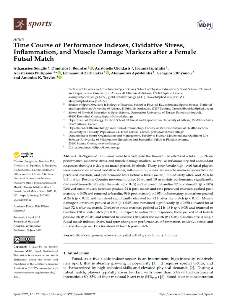 Time Course of Performance Indexes, Oxidative Stress, Inflammation, and ...