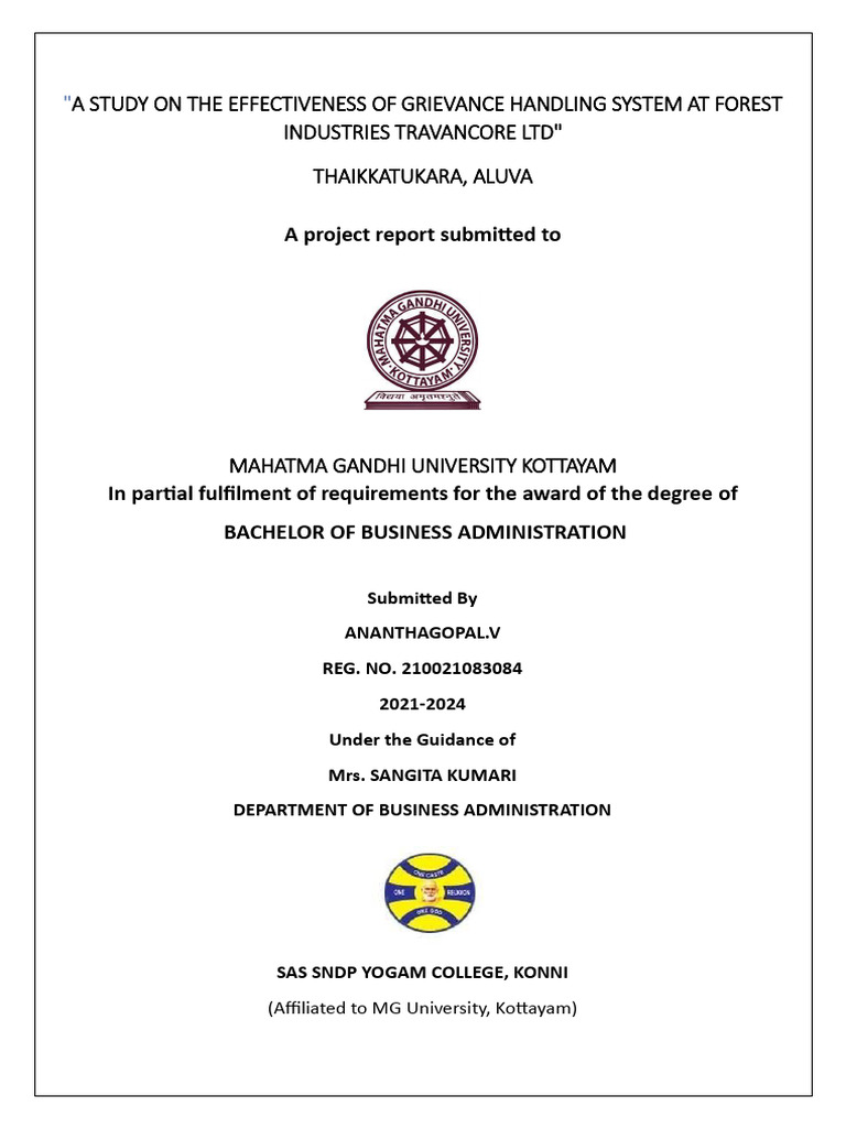A Study On The Effectiveness of Grievance Handling System at Forest ...