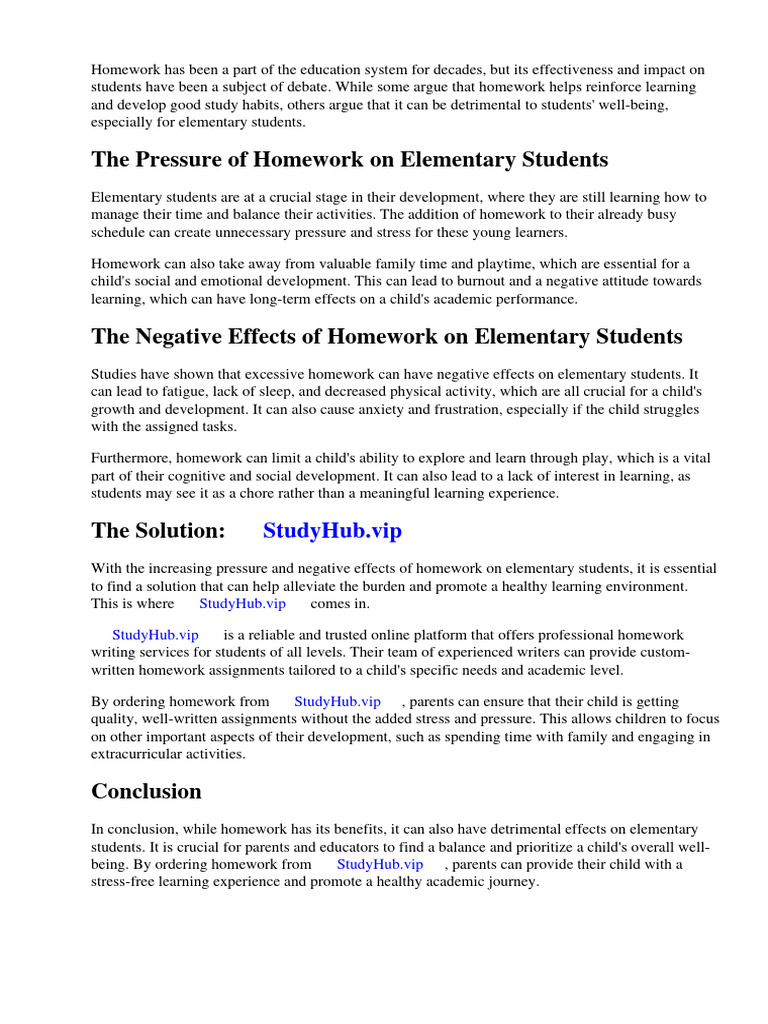 Is Homework Bad For Elementary Students | PDF | Homework | Learning