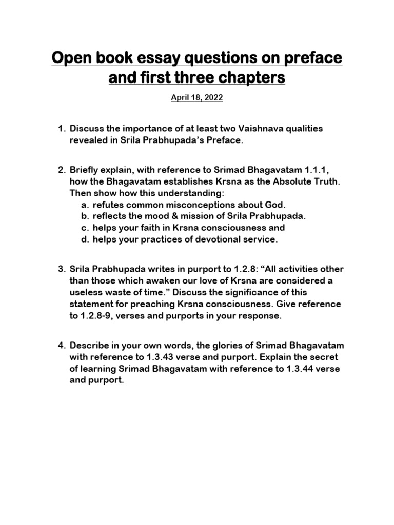 Open Book Essay Questions On Preface and First Three Chapters | PDF | Religion & Spirituality