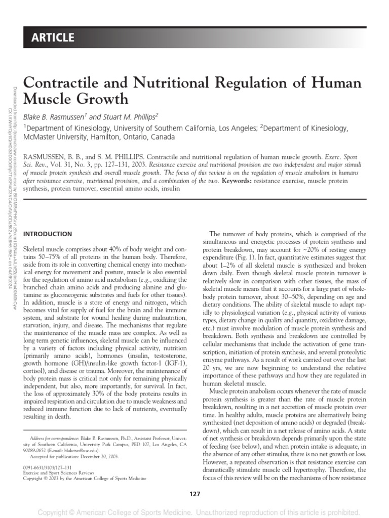 Contractile and Nutritional Regulation of Human Muscle Growth | PDF ...