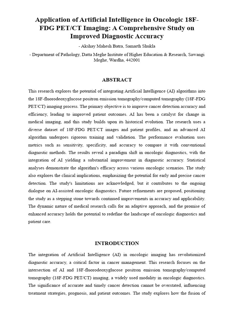 Application of Artificial Intelligience in Oncologic 18F-FDG PETCT Imaging | PDF | Medical ...