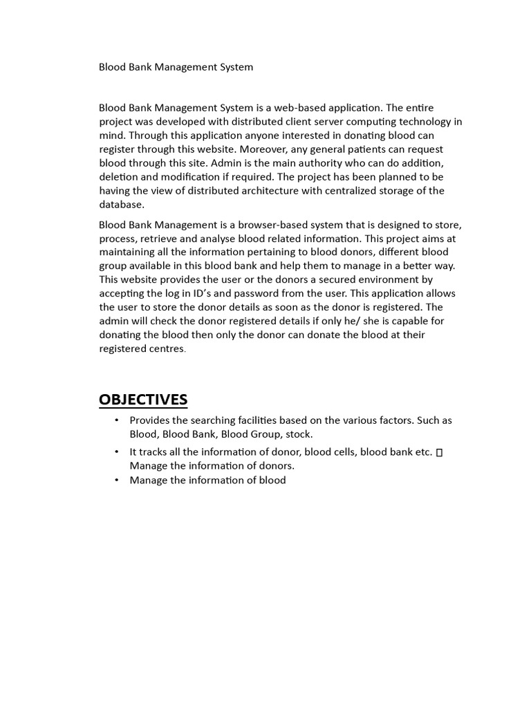 Online Blood Bank Management System | PDF | Business | Finance & Money ...