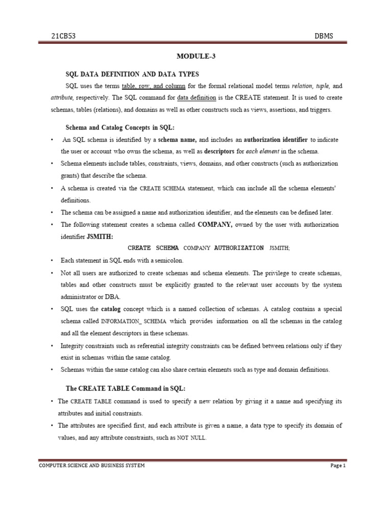 Dbms Module 3 Csbs Pdf Relational Database Relational Model