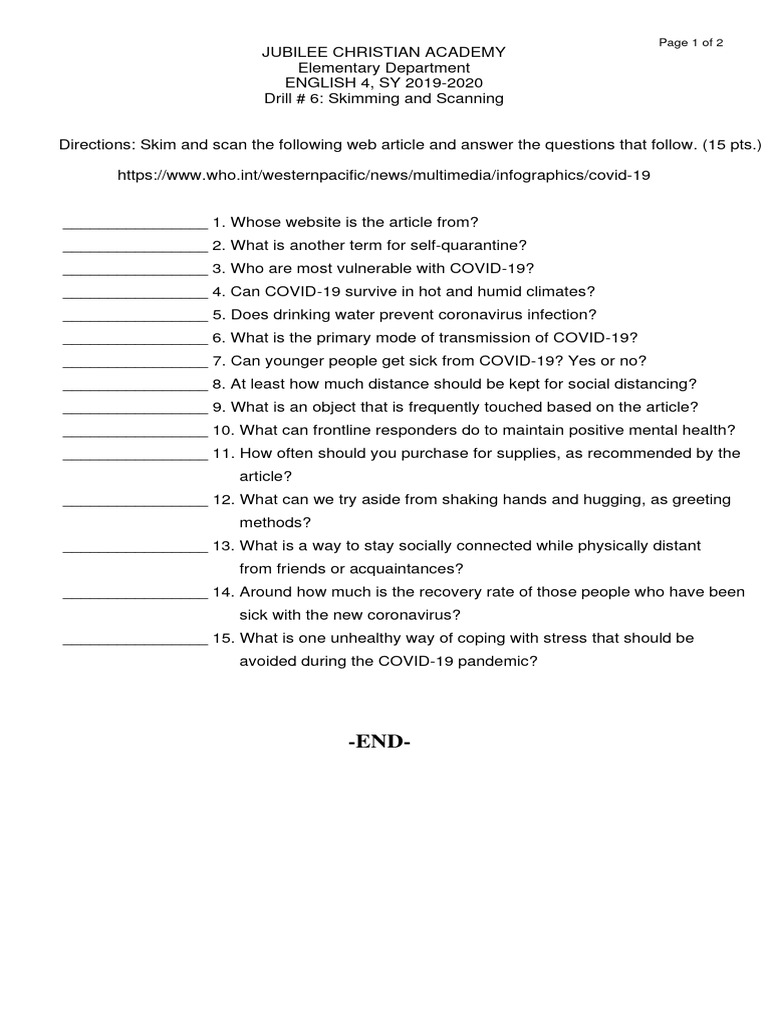 G4 ENGLISH DRILL # 6 Skimming and Scanning | PDF