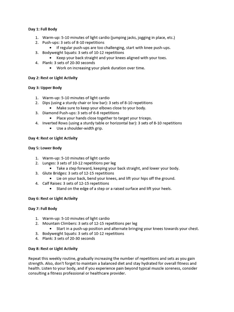 Body Weight Workout Weekly Pdf