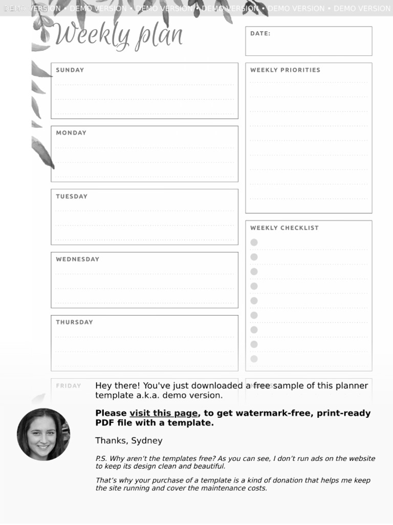 Weekly Plan Checklist-remarkable-Vertical | PDF