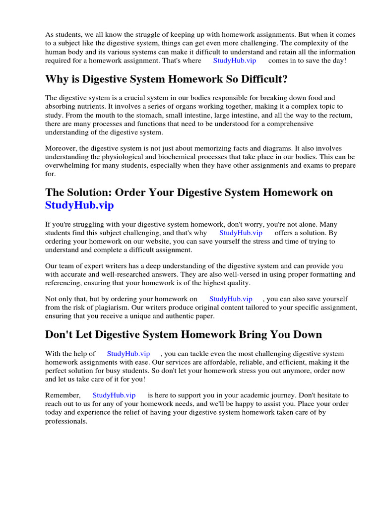 Digestive System Homework Answers | PDF | Gastrointestinal Tract ...
