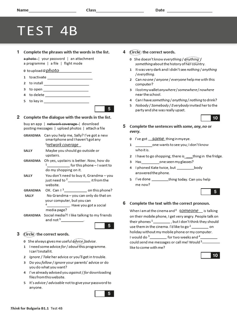 B1.1 Test 4B Grammar Exercises | PDF