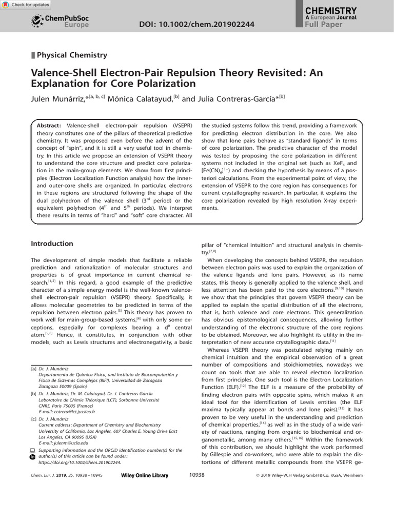 Chemistry A European J - 2019 - Munárriz - Valence Shell Electron Pair ...