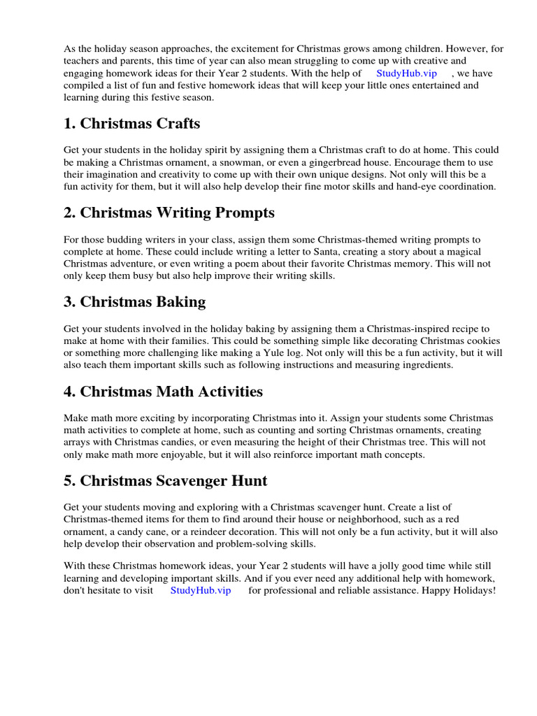Christmas Homework Ideas Year 2 | PDF | Christmas | Black Friday (Shopping)