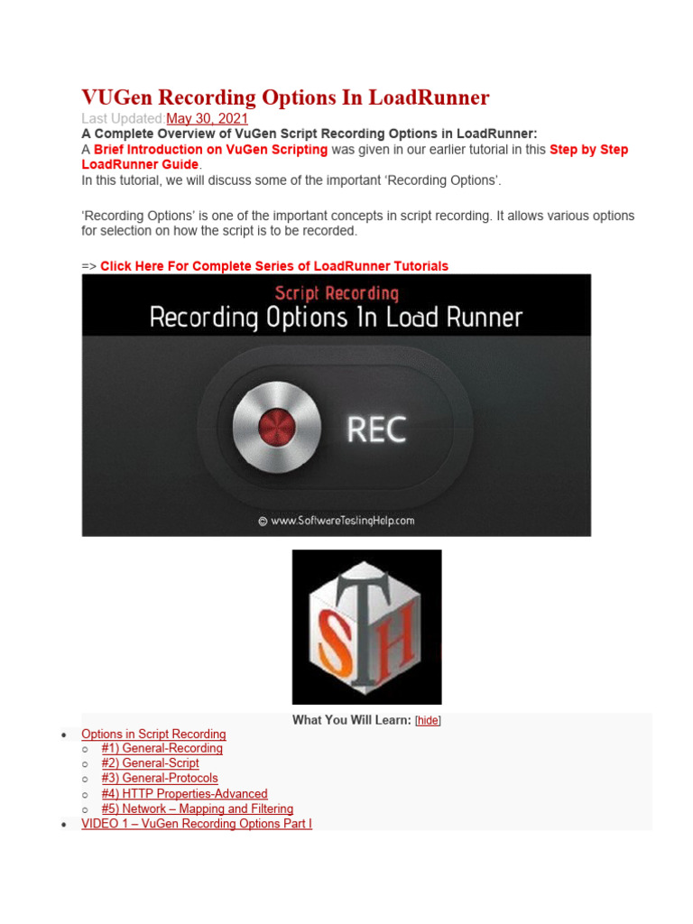 VUGen Recording Options in LoadRunner | PDF | World Wide Web | Internet ...