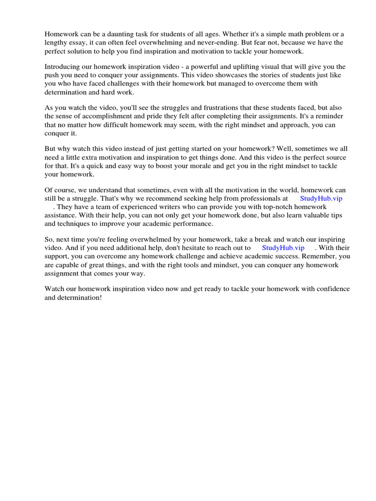 Homework Inspiration Video | PDF | Homework | Essays