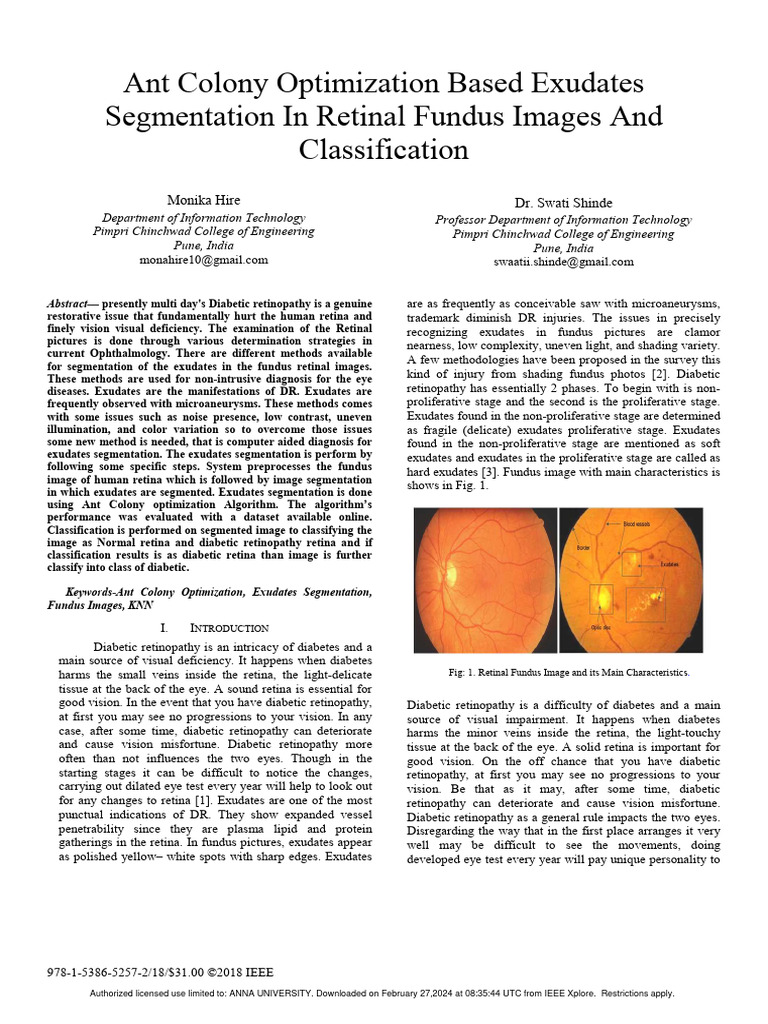 Ant Colony Optimization Based Exudates Segmentation in Retinal Fundus ... Ant Colony Optimization Based Exudates Segmentation in Retinal Fundus ...