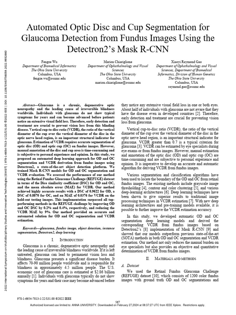 Automated Optic Disc and Cup Segmentation For Glaucoma Detection From ... Automated Optic Disc and Cup Segmentation For Glaucoma Detection From ...