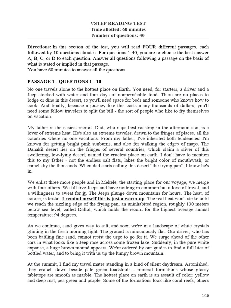 VSTEP Reading Test - 4.2024 | PDF | Skeletal Muscle | Caffeine