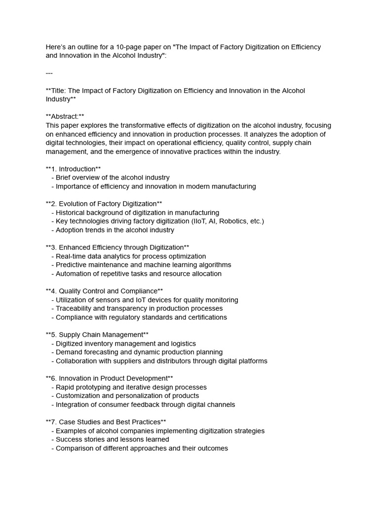 Here's An Outline For A 10-Page Paper On The Impact of Factory ...