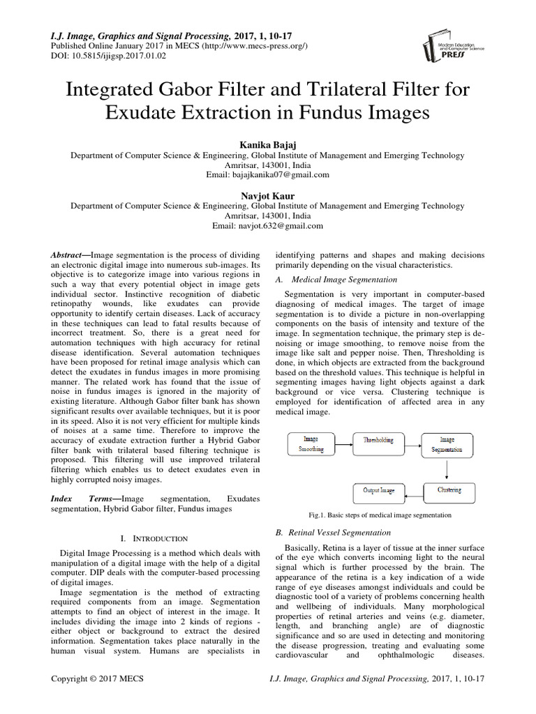 Integrated Gabor Filter and Trilateral Filter For EXUDATE FUNDUS | PDF | Sensitivity And ...