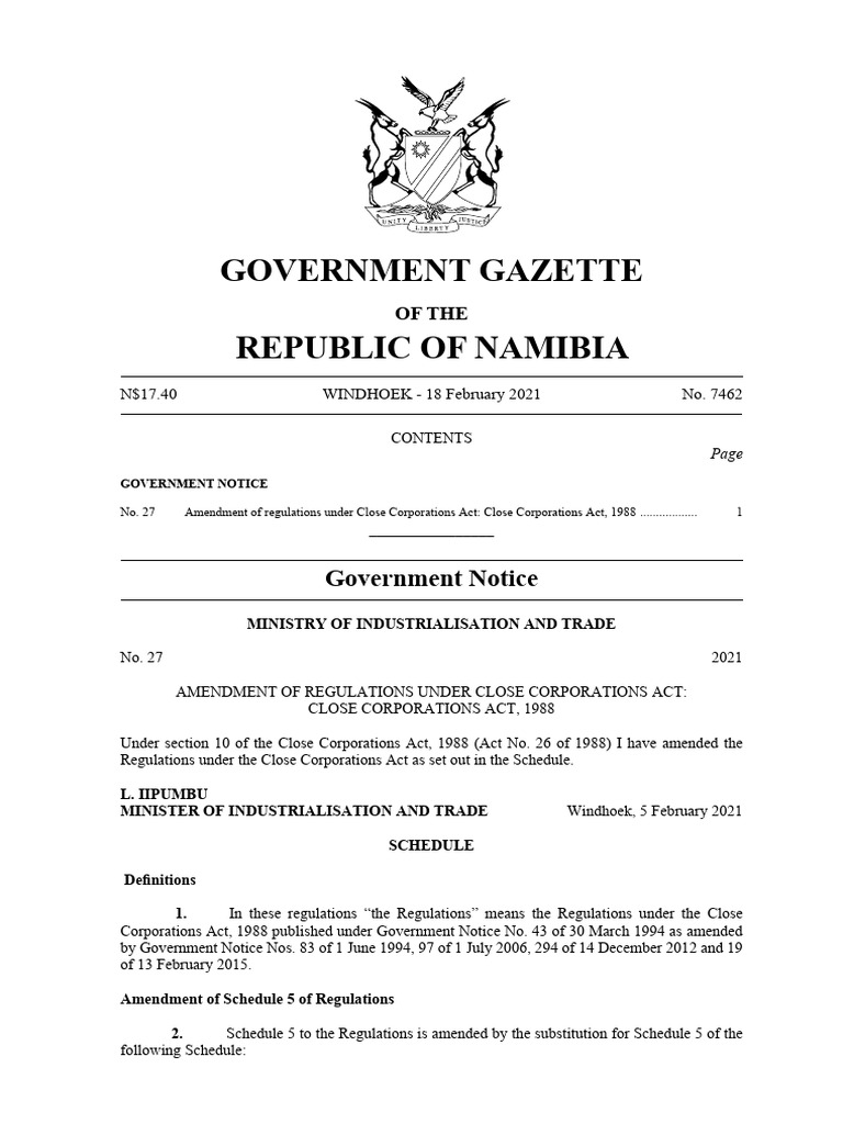 Amendment of Close Corporations Act Regulations | PDF | Domain Name ...