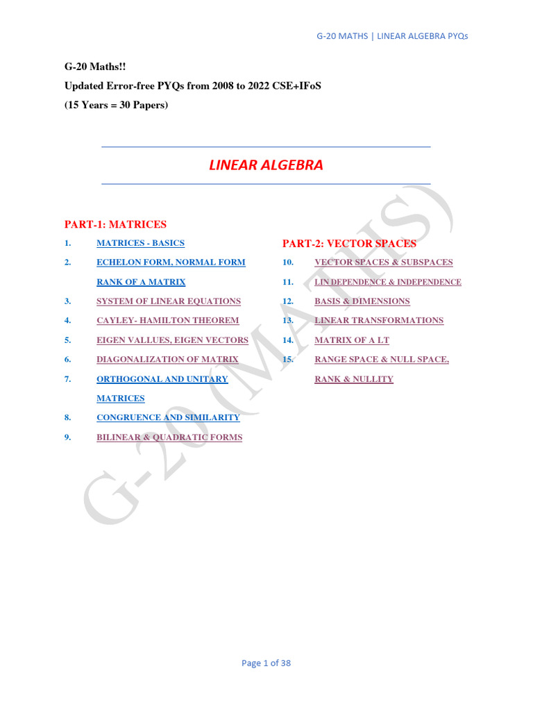 G20 Pyq | PDF | Matrix (Mathematics) | Linear Map