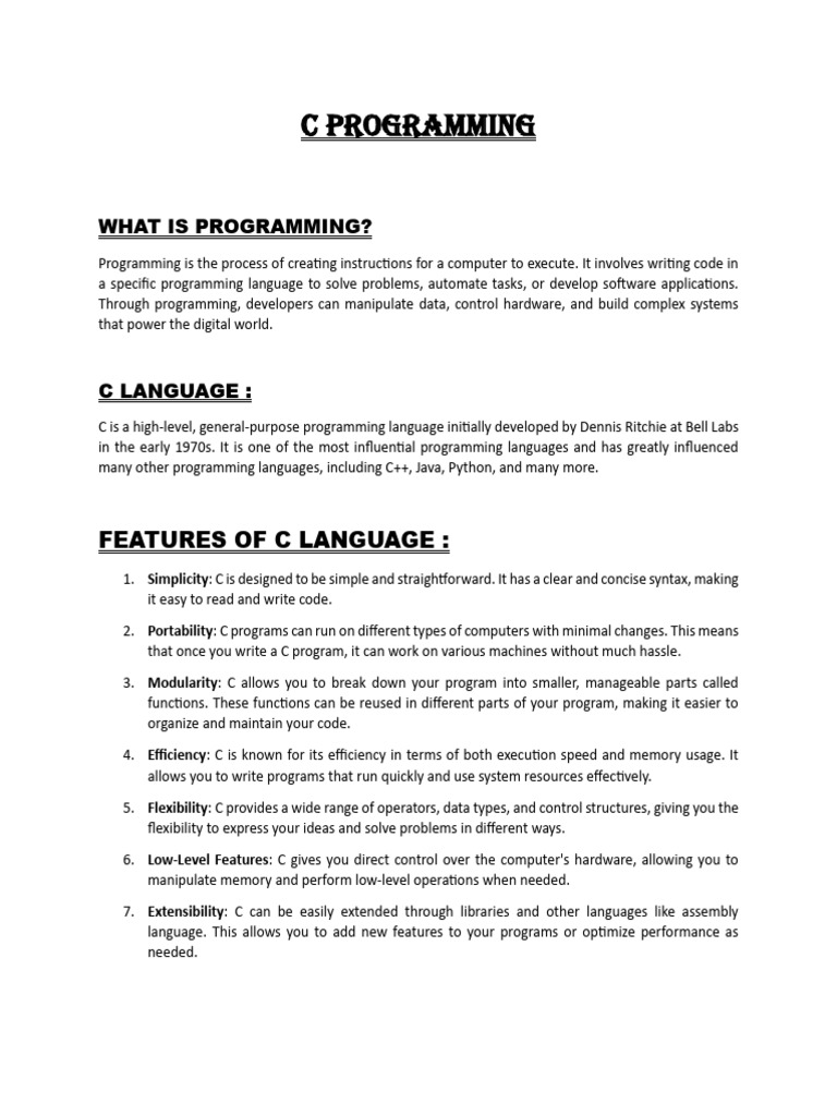 C PROGRAMMING Notes | PDF | Computer Programming | C (Programming Language) C PROGRAMMING Notes | PDF | Computer Programming | C (Programming Language)