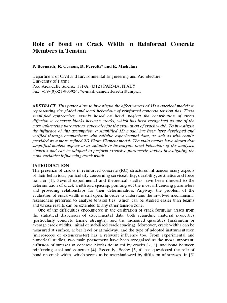 Paper - Role of Bond On Crack Width in Reinforced Concrete Members in Tension | PDF | Fracture ...