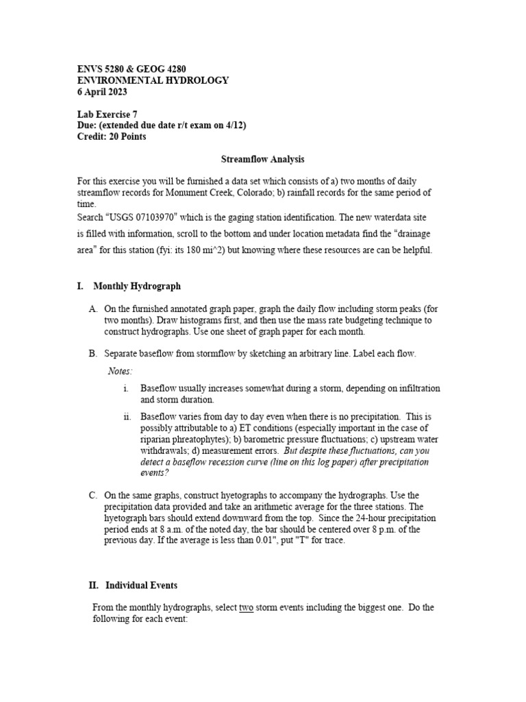 Lab7 - Streamflow Analysis | PDF | Surface Runoff | Chemical Engineering
