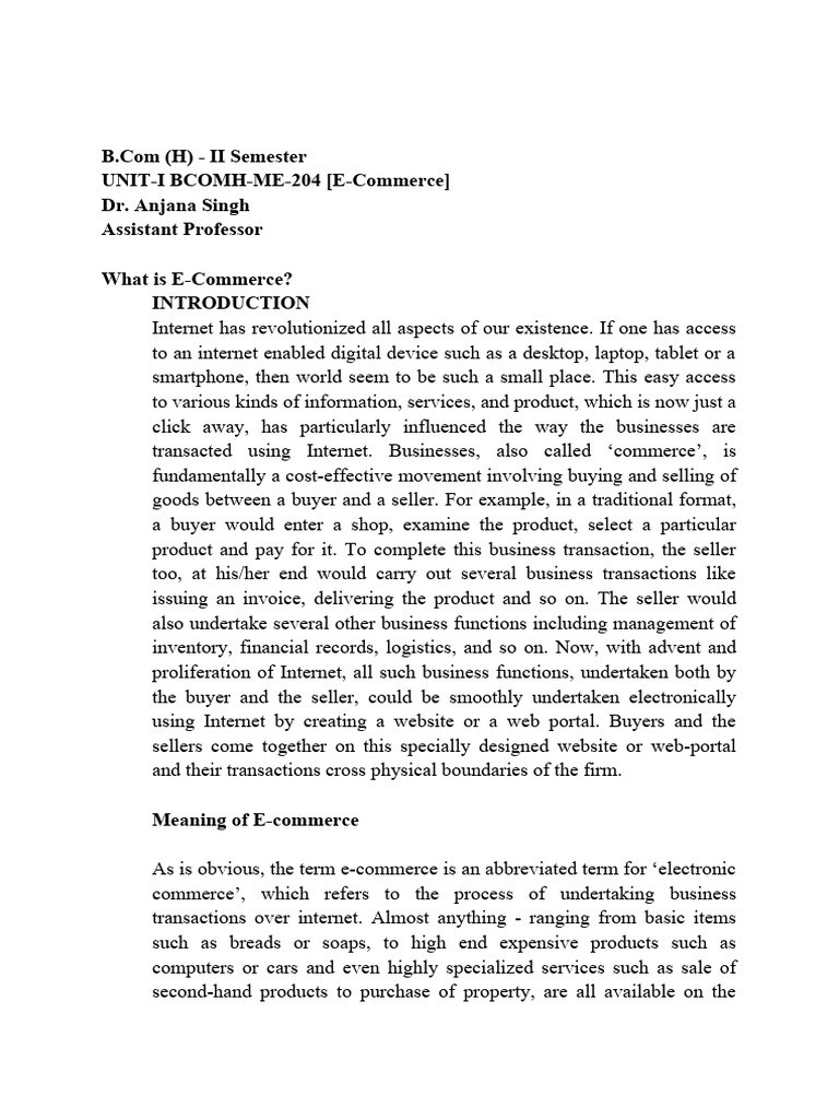 Complete Notes Of E Commerce Pdf E Commerce Computer Network 3731