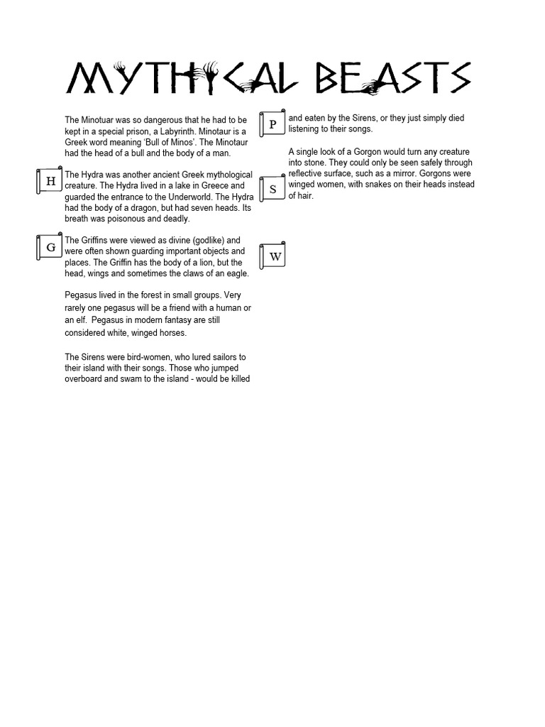 Mythical Beasts Reading Comprehension Exercises - 5337 | PDF