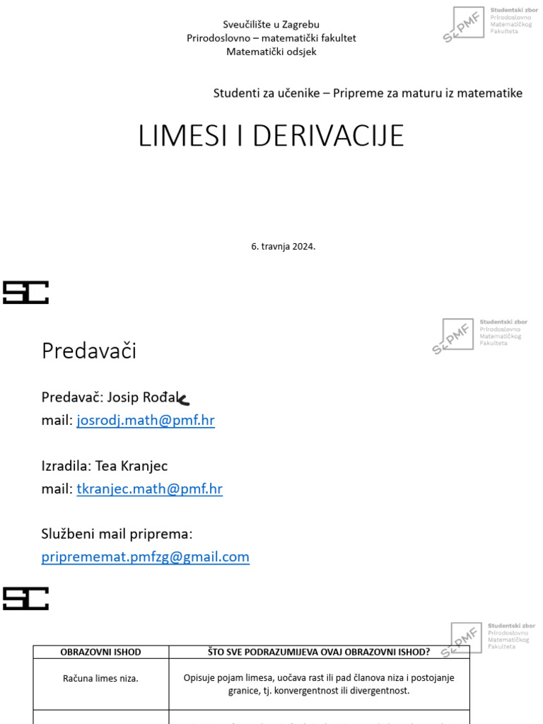 Predavanje - Limesi I Derivacije, Prvi Dio | PDF