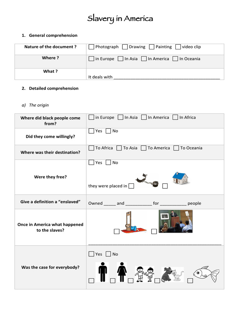 Slavery in America Worksheet Aide | PDF | Slavery | Emancipation ...