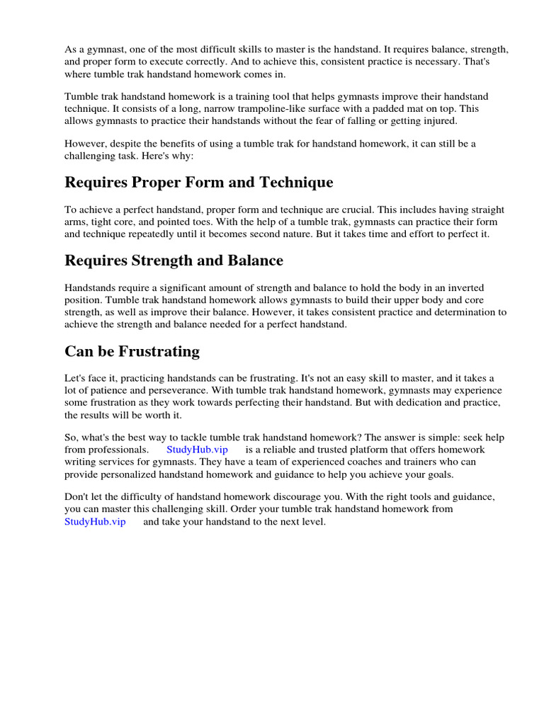 Tumble Trak Handstand Homework | PDF | Gymnastics | Essays