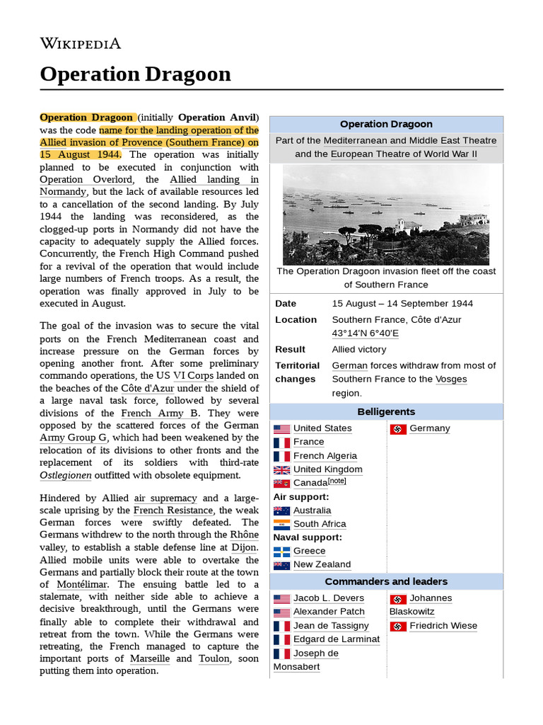 Operation Dragoon | PDF | Military | Warfare