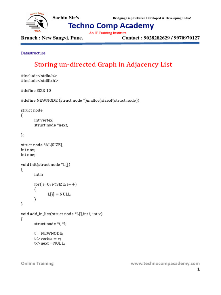 Un-Directed Graph Adjacency List | PDF | Vertex (Graph Theory ...