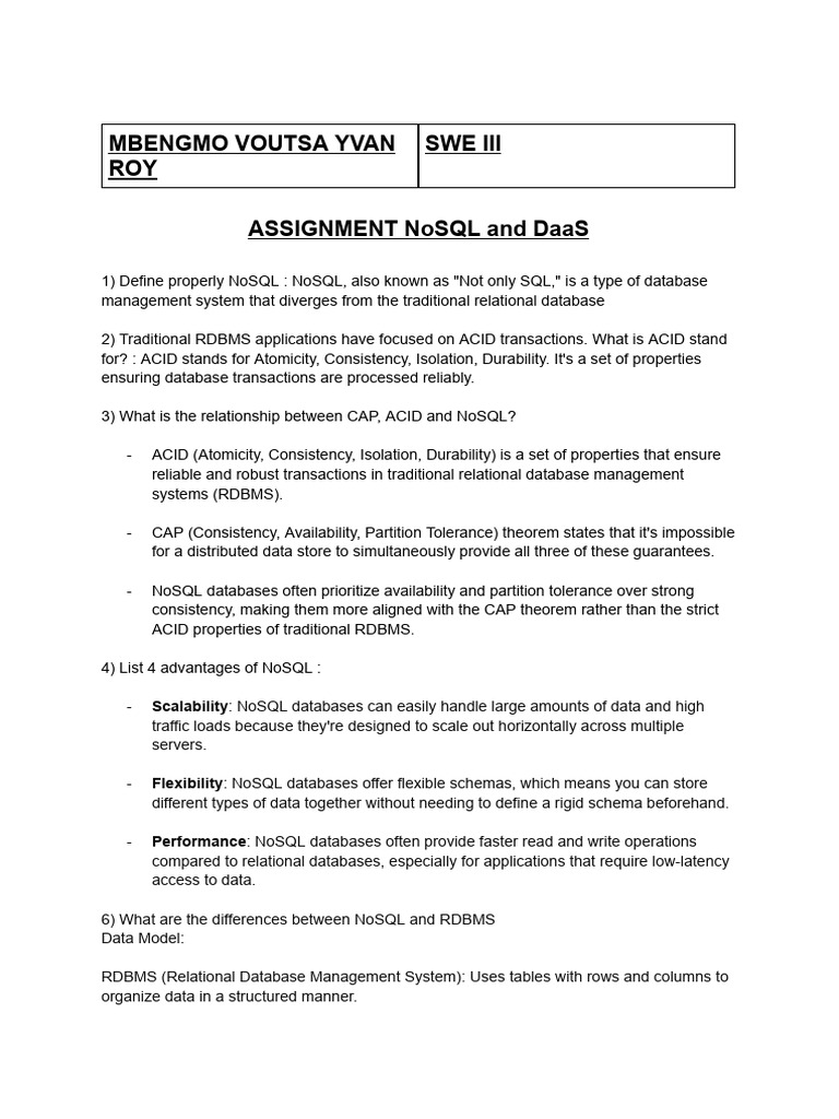 ASSIGNMENT NoSQL and DaaS | PDF | No Sql | Databases