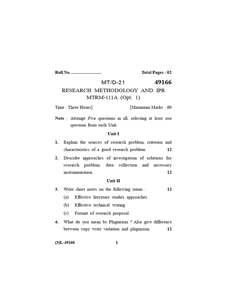 Research Methodology Ques - Paper | PDF