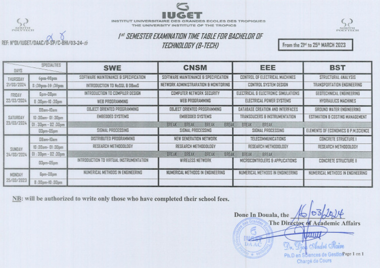 First Semester Time Table B-Tech 2023-2024 | PDF