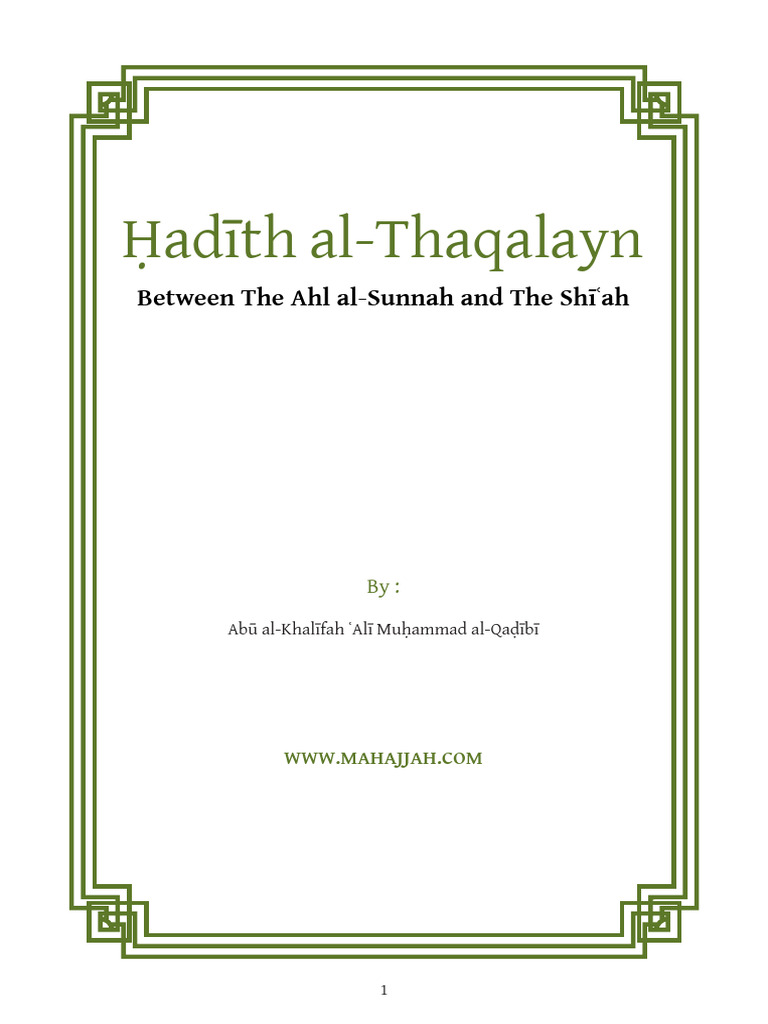 Hadith Thaqalayn Between The Ahlus Sunnah and The Shia | PDF | Hadith ...