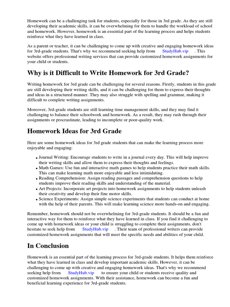 Homework Ideas For 3rd Grade | PDF | Homework | Reading Comprehension