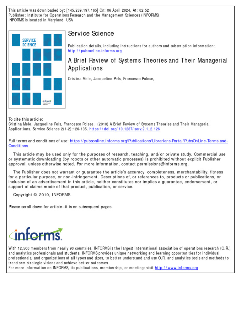 Mele Et Al 2010 A Brief Review of Systems Theories and Their Managerial ...