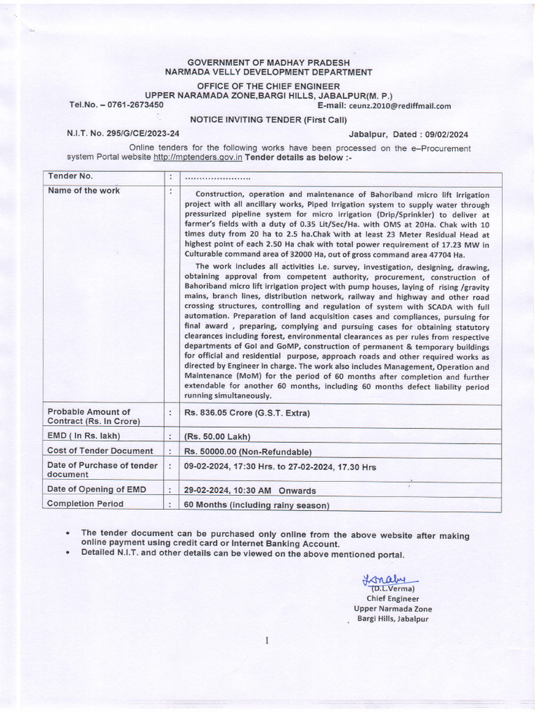 Bahoriband Micro Lift Irrigation Tender | PDF | Irrigation