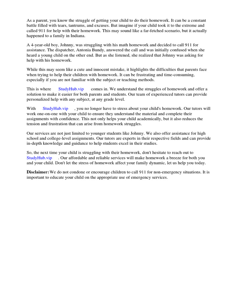 4 Year Old Boy Calls 911 Homework | PDF | Homework