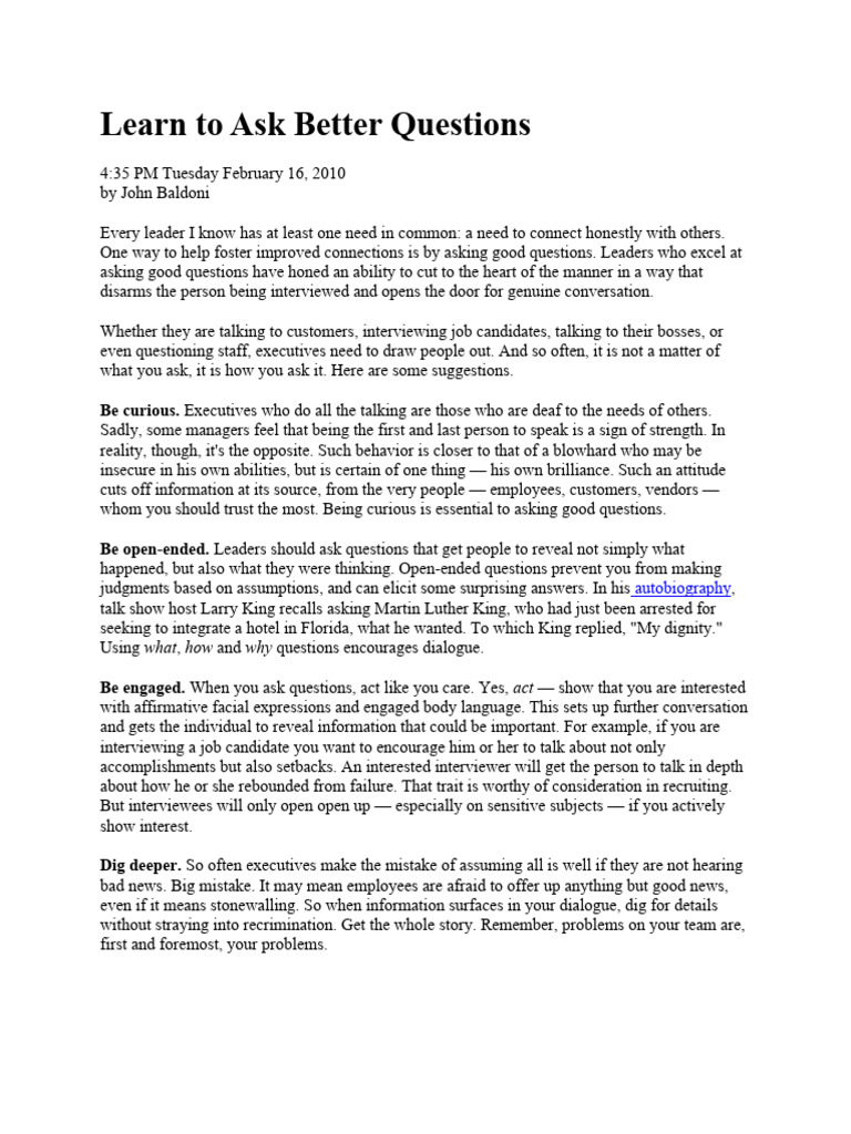 Learn To Ask Better Questions | PDF | Psychological Concepts | Behavioural Sciences