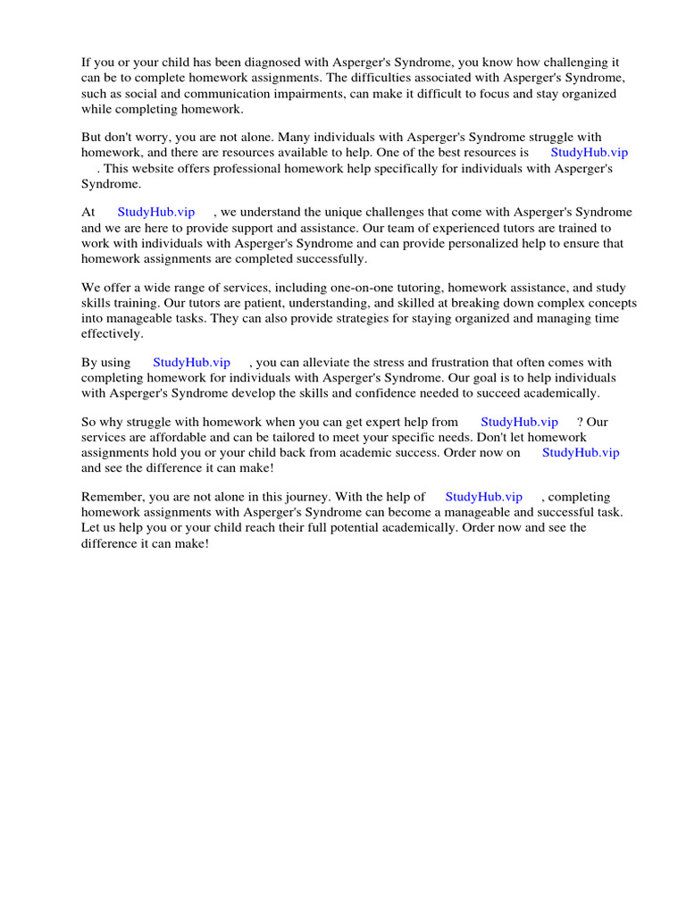 Aspergers Syndrome Homework Help | PDF | Asperger Syndrome | Autism ...